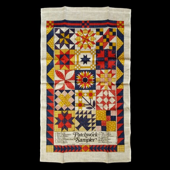 Kay Dee Handprints | Kitchen | Vintage Kay Dee Handprints Linen Tea Towel Patchwork Sampler ...